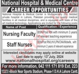 National Hospital & Medical Center Lahore Jobs 2024 2025 Job Advertisement Pakistan