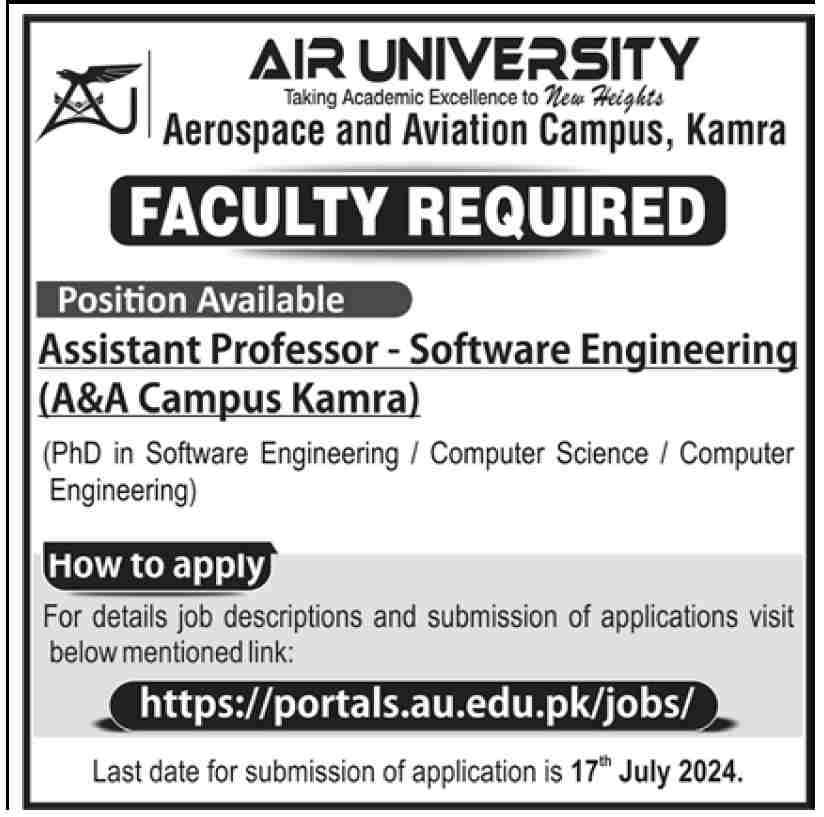 Air University Kamra Job 2024 2025 Job Advertisement Pakistan