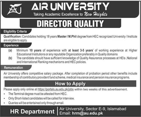 Job Opportunity at Air University 2025 Job Advertisement Pakistan