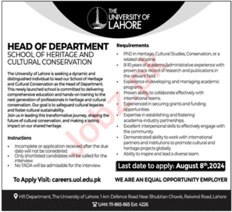 The University of Lahore Jobs 2024 2025 Job Advertisement Pakistan