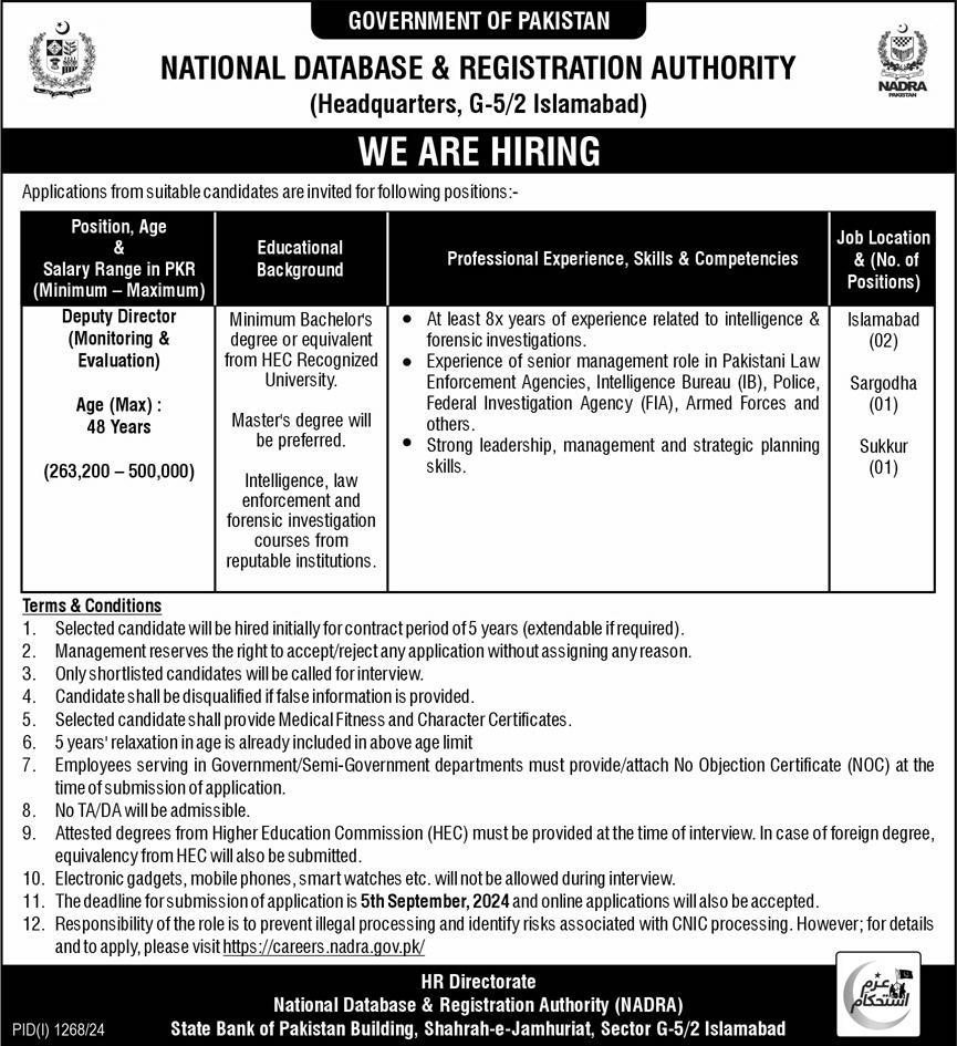 National Database & Registration Authority Islamabad Job 2025 Job Advertisement Pakistan