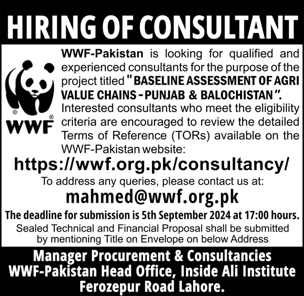 Consultant job at WWF Pakistan 2025 Job Advertisement Pakistan