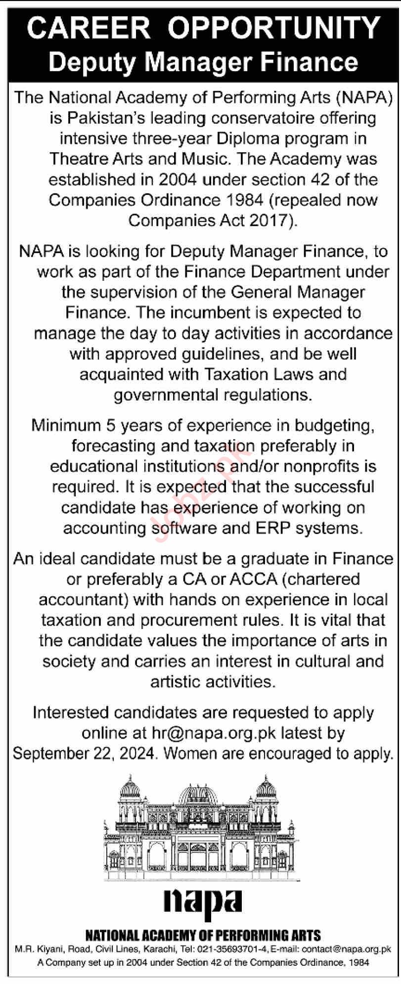 National Academy of Performing Arts NAPA Job 2024 2025 Job Advertisement Pakistan