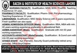 Sacon & Institute of Health Sciences Lahore Jobs 2024 2025 Job Advertisement Pakistan