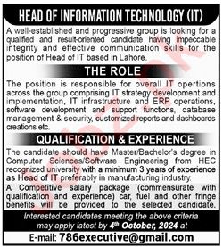 IT Company Lahore Job 2024 2025 Job Advertisement Pakistan
