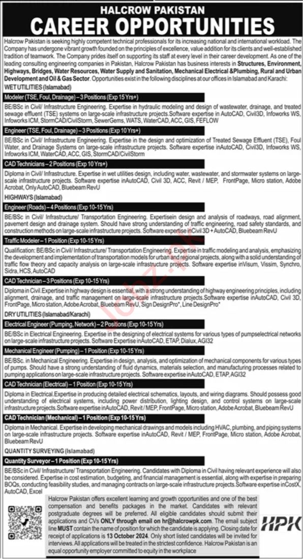 Jobs Advertisement at Halcrow Pakistan 2025 Job Advertisement Pakistan