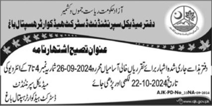 District Headquarter Hospital DHQ Bagh Jobs 2024 2025 Job Advertisement Pakistan