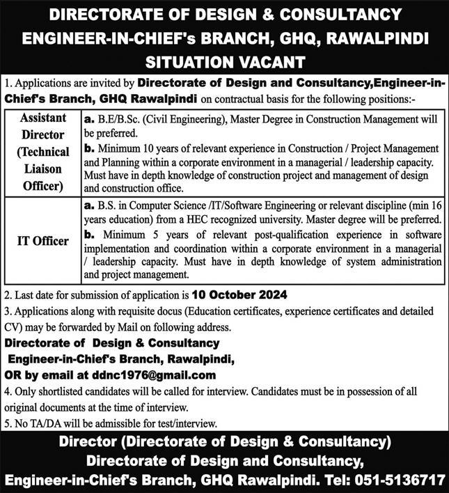 GHQ Rawalpindi Management Jobs 2024 2025 Job Advertisement Pakistan
