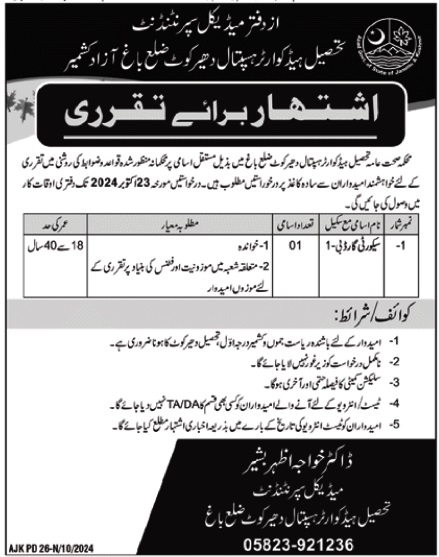 Tehsil Headquarter Hospital THQ Security Guard Jobs 2024 2025 Job Advertisement Pakistan