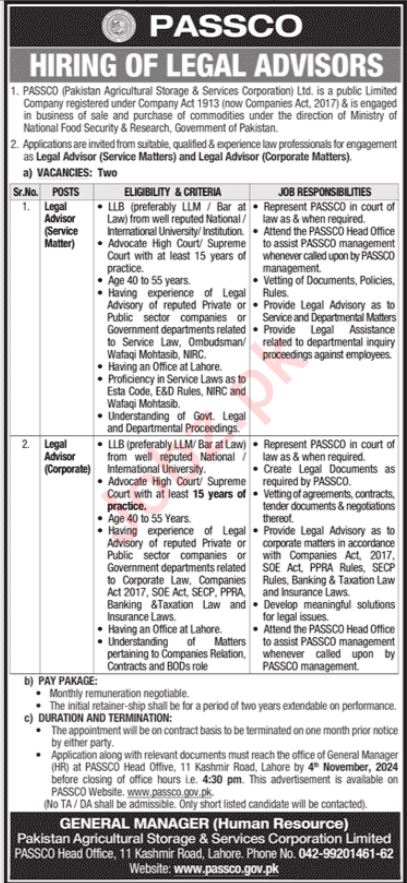 PASSCO Lahore Jobs 2024 2025 Job Advertisement Pakistan