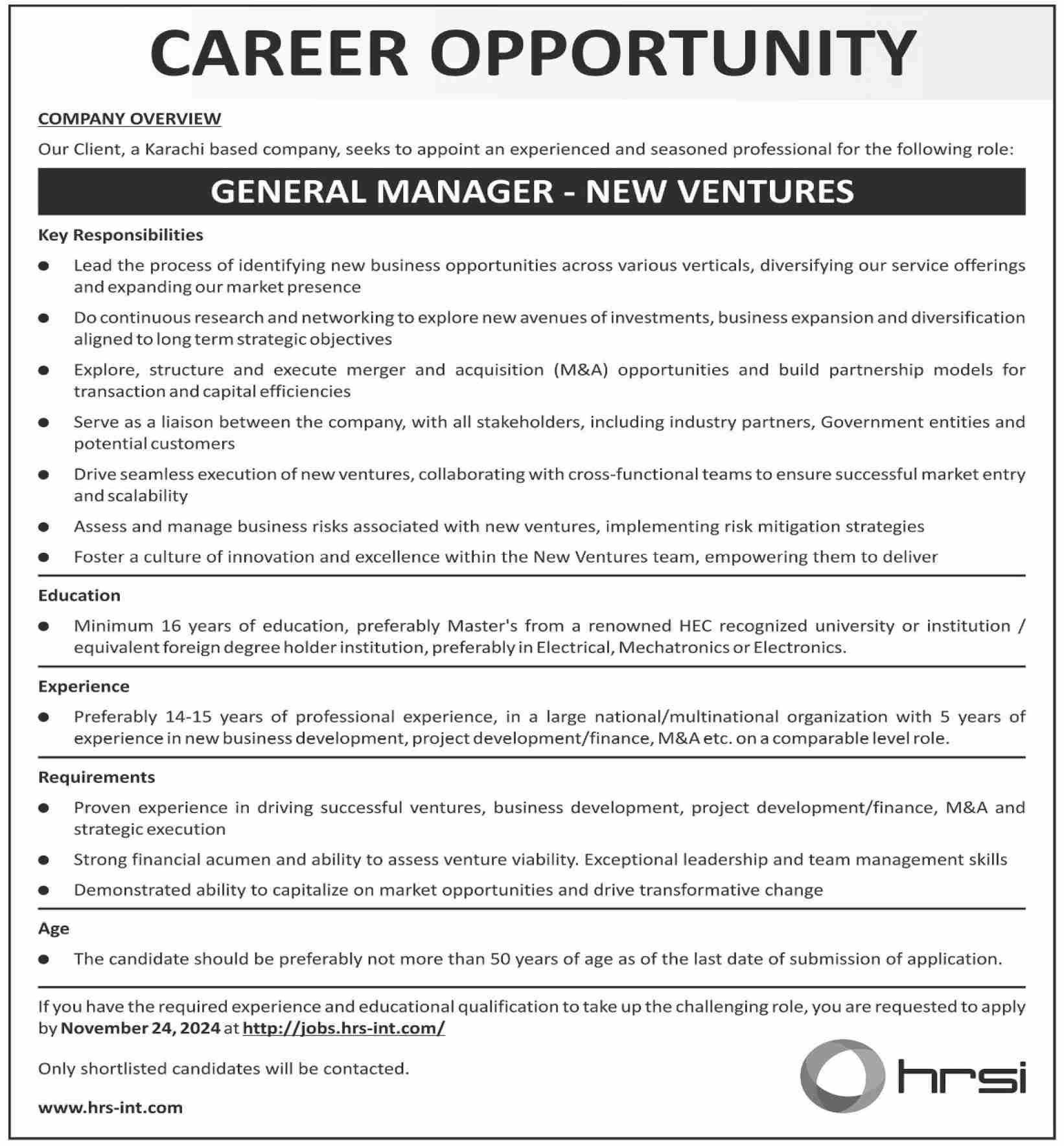 HRSI Karachi Job 2024 2025 Job Advertisement Pakistan
