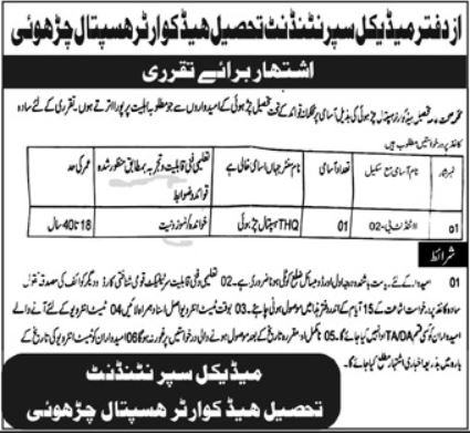 Tehsil Headquarter Hospital Charhoi Jobs 2024 2025 Job Advertisement Pakistan