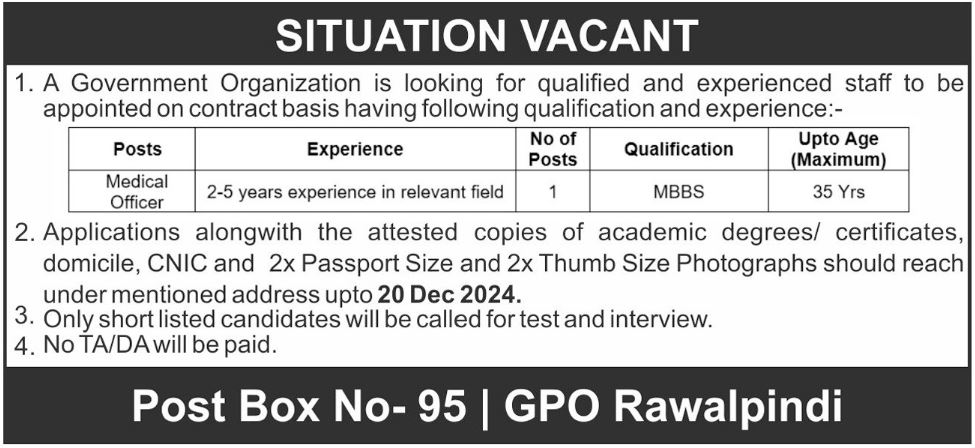 Government Organization Rawalpindi Job 2024 2025 Job Advertisement Pakistan