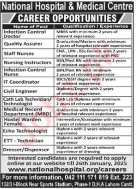 Job Opportunities at National Hospital & Medical Center 2025 Job Advertisement Pakistan