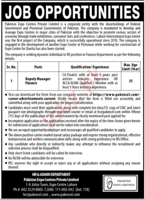 Pakistan Expo Centres Pvt Ltd Lahore Job 2025 2025 Job Advertisement Pakistan