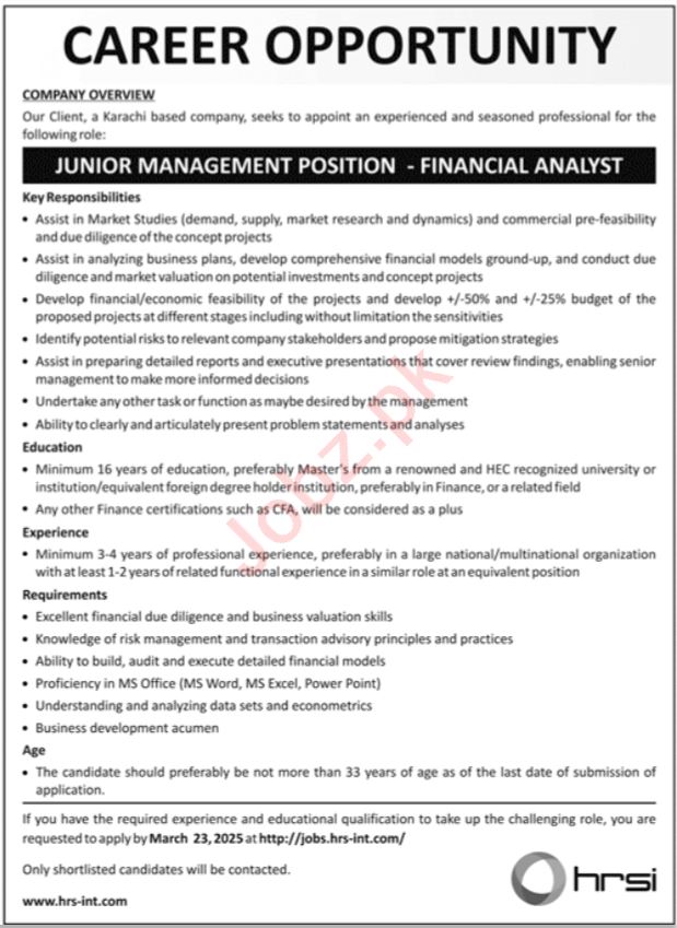 HRSI Karachi Job 2025 2025 Job Advertisement Pakistan