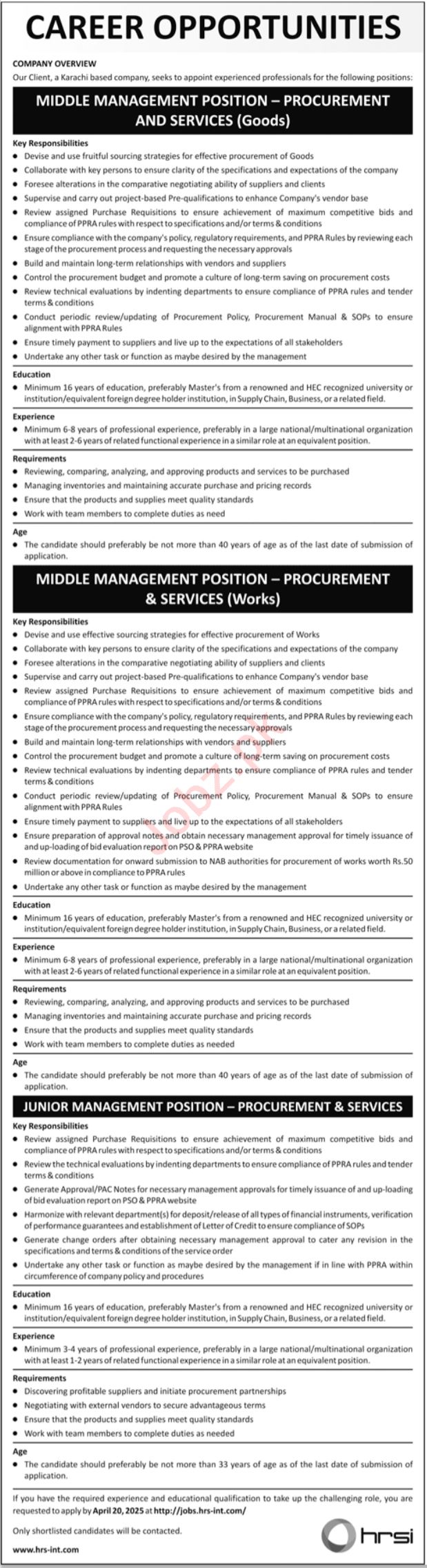 HRSI Karachi Jobs 2025 2025 Job Advertisement Pakistan