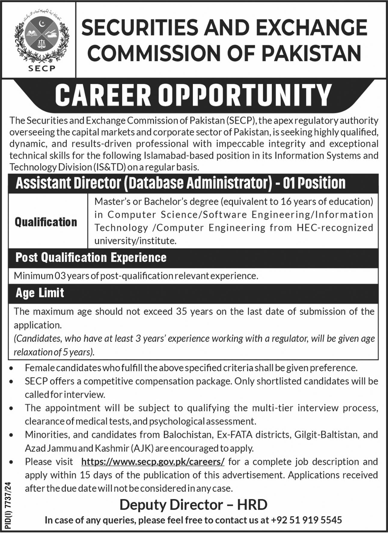 Securities & Exchange Commission of Pakistan Islamabad Job 2025 Job Advertisement Pakistan