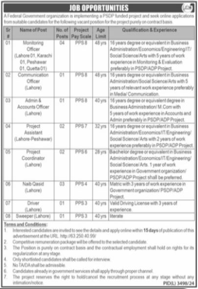 Vacant Positions at Federal Government Organization 2025 Job Advertisement Pakistan