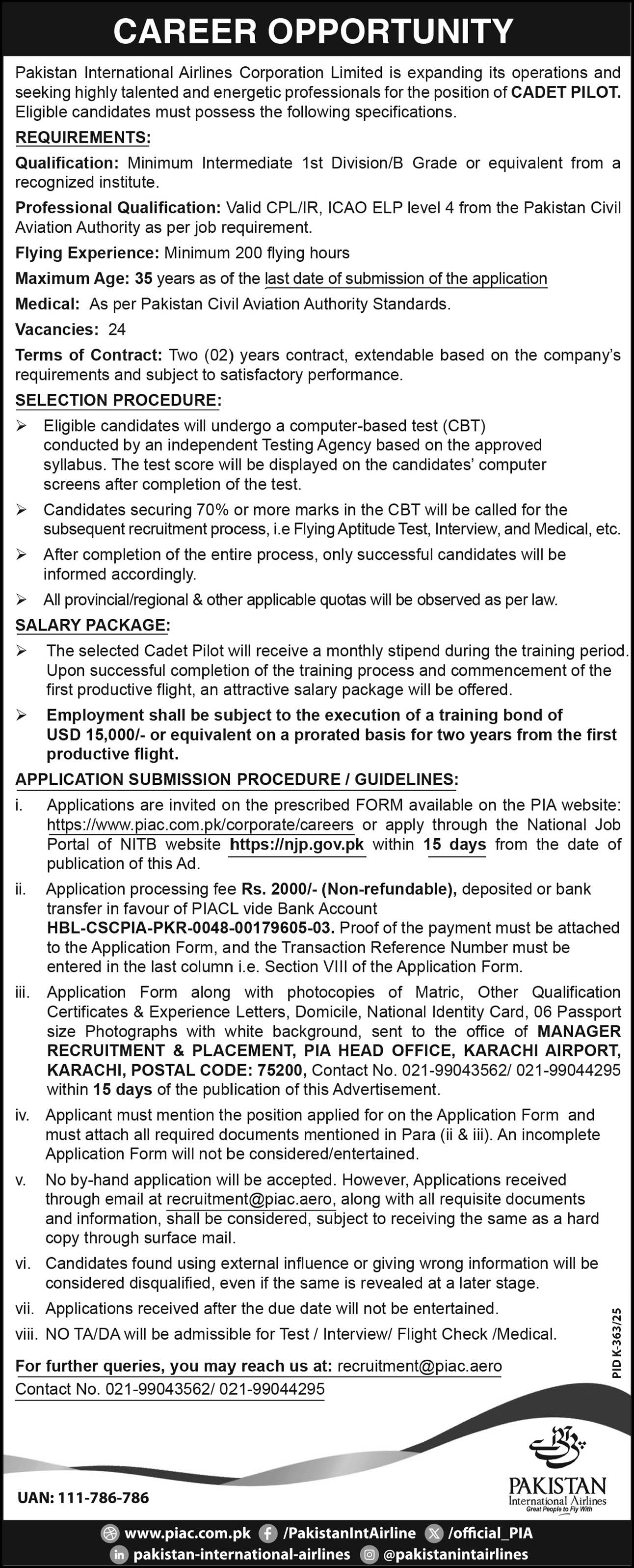 PIACL Karachi Job 2025 2025 Job Advertisement Pakistan