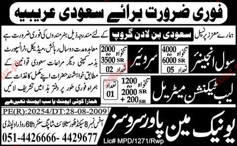 Technical Staff Wanted for Saudi Arabia 2025 Job Advertisement Pakistan