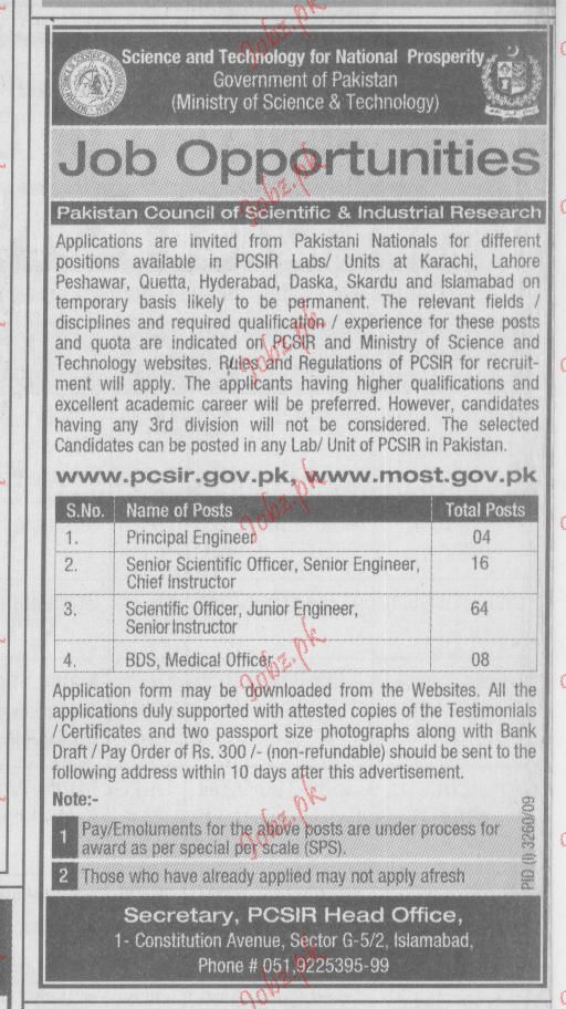 Pakistan Council of Scientific & Industrial Research Jobs 2025 Job Advertisement Pakistan