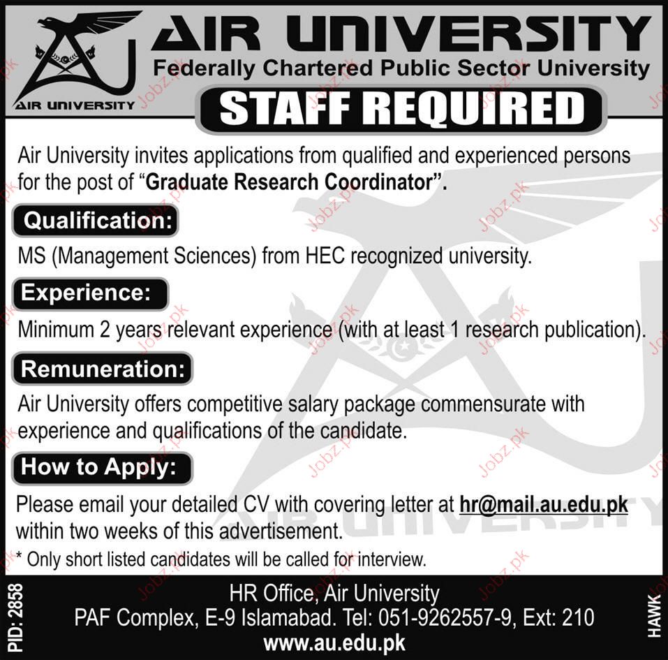 Staff Air University Job Opportunities 2024 Job Advertisement Pakistan